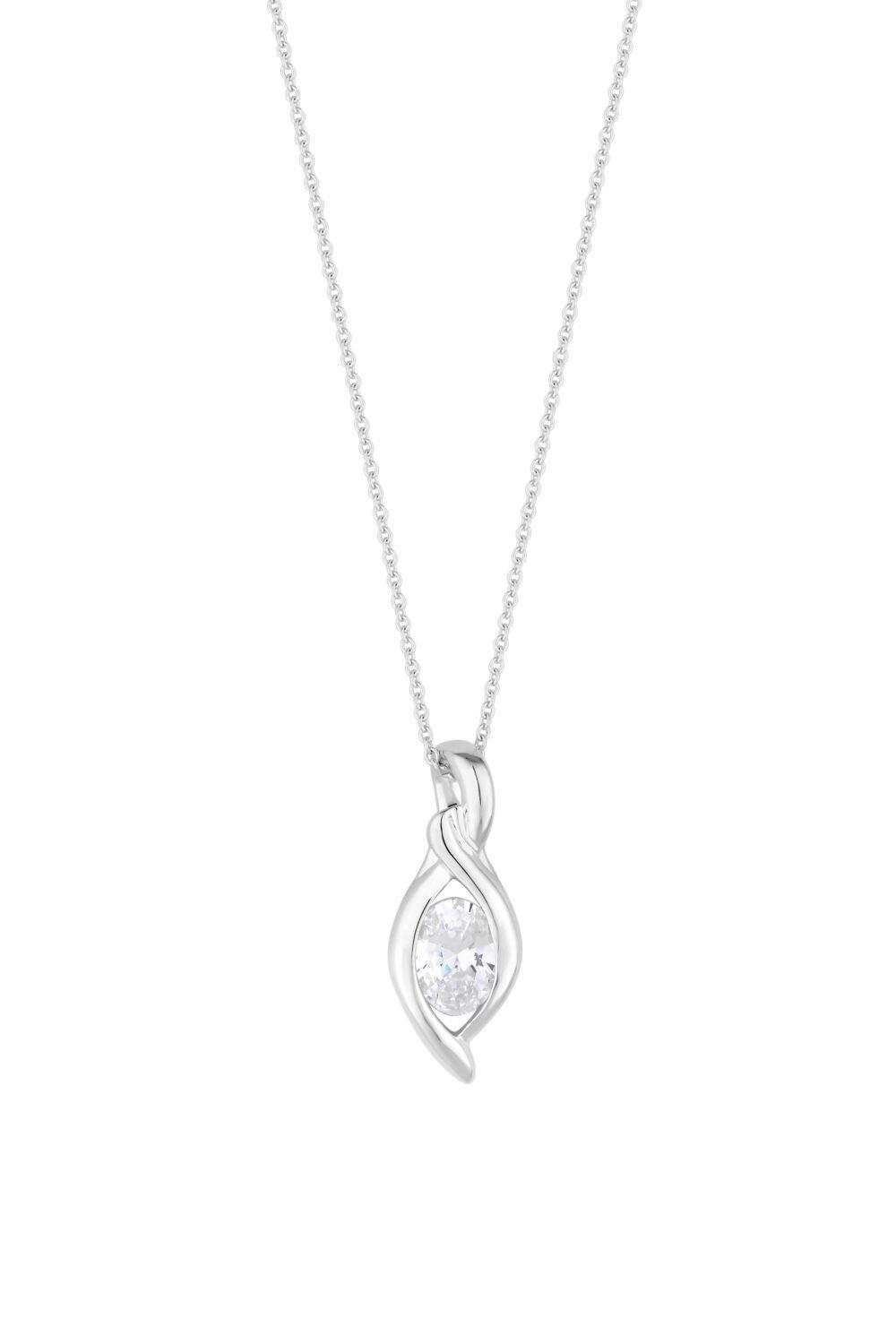 Jewellery Sterling Silver 925 Cubic Zirconia Navette Pendant Necklace